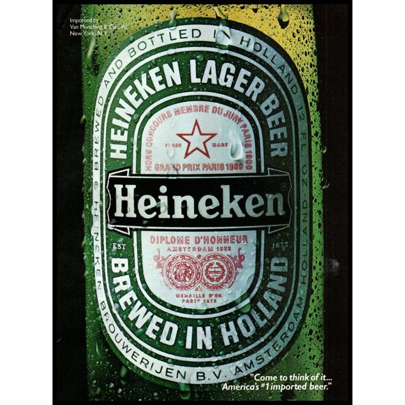 Heineken | Art | 986 Heineken Lager Beer Vintage Print Ad Label Close ...